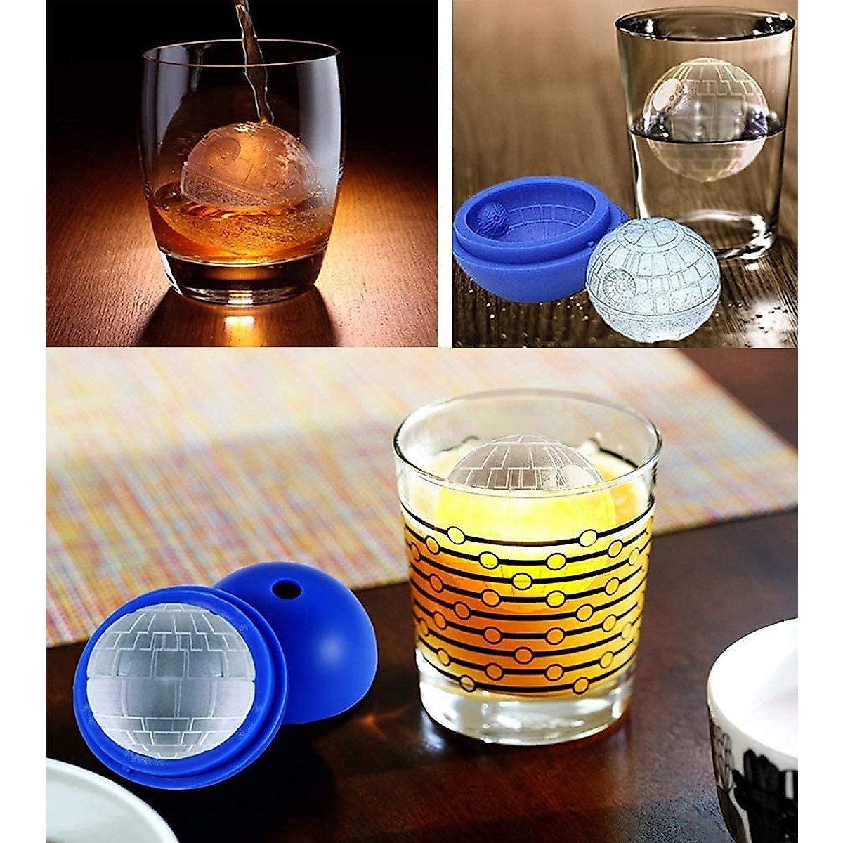 WllRun 2 Packs Star Wars Death Star Silicone Ice Cube Mold Tray,Chocolate Maker Tools,Ice Ball Shape for Drinks(Blue)