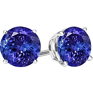 Houston Diamond District 1 1/2 1.5 Carat Total Weight Tanzanite Solitaire Stud Earrings Pair 14K White Gold Popular Premium Collection 4 Prong Push Back