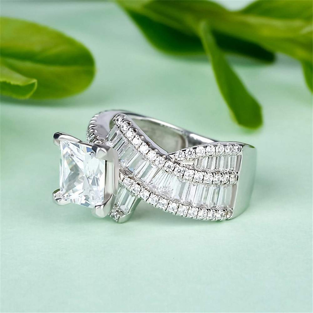 Jeulia 2 Carat Princess Cut Engagement Rings Women Sterling Silver White Diamond Bypass Ring Cubic Zirconia Twisted Wedding Bridal Ring Set Anniversary Promise Ring with Jewelry Box (8)