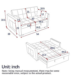 FULife Convertible Loveseat Futon Sofa Couch with Pull-Out Sleeper,Recliner Lounge Sofá Bed Chair,Love Seat Sofabed w/Adjustable Reclining Backrests,Side Pockes&Pillows for Apartment RV Living Room