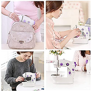 Mini Sewing Machine Upgraded Portable Two Threads Double Speed Double Switches Household Kids Beginners Travel Automatic Sewing Machine (White and Blue)