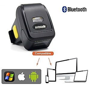 Bluetooth Wireless Ring Barcode Scanner, Portable Wearable Mini Finger 1D Bar Code Reader Work with Windows, Mac OS, Android 4.0+, iOS