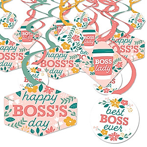 Big Dot of Happiness Female Best Boss Ever - Women Boss's Day Hanging Decor - Party Decoration Swirls - Set of 40