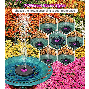 SZMP Solar Fountain 3.5W Bird Bath Fountains with Rosy Flower 2024 Upgraded 100% Glass Panel, Solar Powered Water Fountain with 7 Nozzles, Solar Fountain Pump for Pool, Pond, Garden, Outdoor (Black)