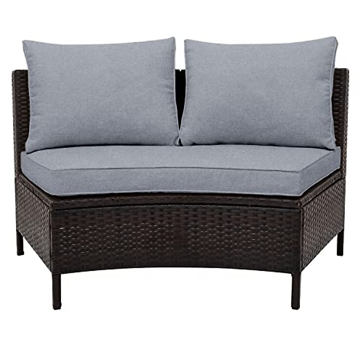 Rhomtree 5-Piece All-Weather Outdoor Sectional Sofa Set Half-Moon Wicker Conversation Set with Beige Cushions & Tempered Glass Coffee Table, Brown PE Rattan Wicker Sofa (Gray)