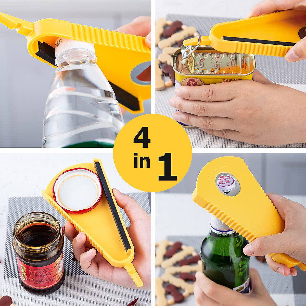 YepDear Jar Opener 4 in 1 Multi Function Can Opener Bottle Opener Kit 2 Pack for Weak Hand