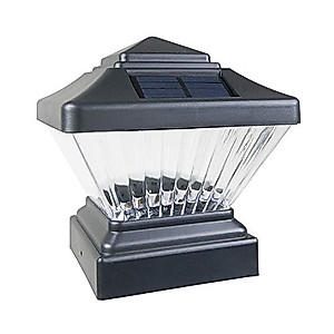 Square Solar LED Light Post Deck Cap 4x4 PVC Fence Style Outdoor Garden Light Landscape Lamp Lawn Vinyl Wood (Black - 2 Pack)