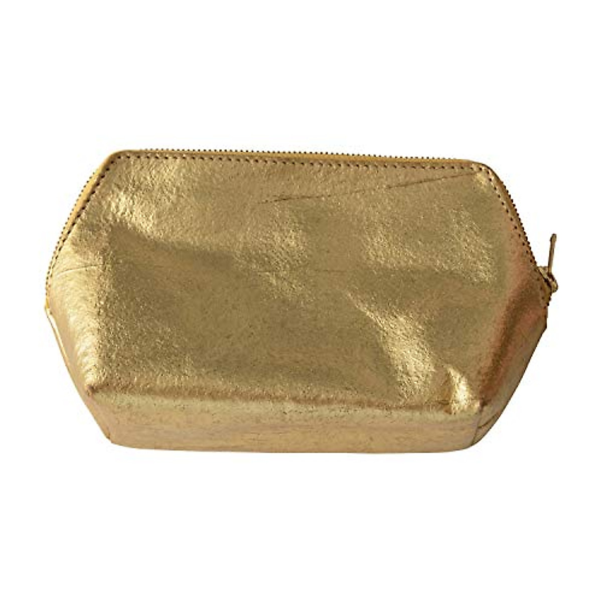 Creative Co-Op Recycled Leather Zip, Gold Color Pouch