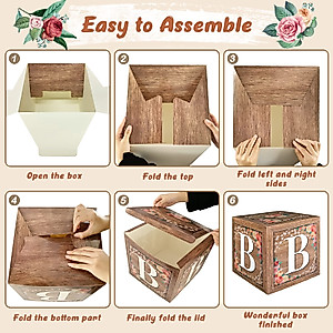 Floral Baby Shower Box Birthday Party Decoration Balloon Blocks First Birthday Centerpiece Decor for Girls Wood Grain Base Gender Reveal Party Supplies (Floral-Box-01)…