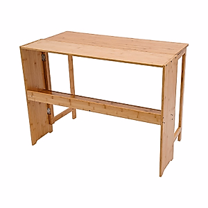 TrueyEssence Folding Desk, Small Computer Table with Bookshelf Writing Desk Laptop Desk Vanity Table Bamboo Workstation for Home Office Wood Color