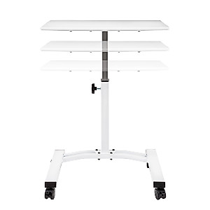 Seville Classics Airlift Mobile Height Adjustable Laptop Stand Computer Workstation for Sitting Table for Home, Office, Classroom, Hospital, w/Wheels, Flat (24"), White