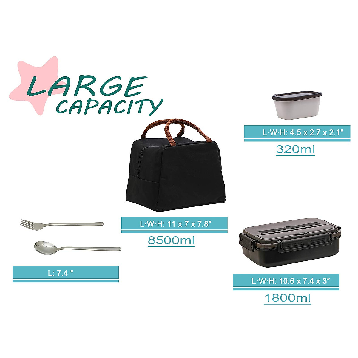 MINCOCO Bento Lunch Box Leak-proof Eco-Friendly Bento Box Food Storage Containers with Sauce Jar and Stainless Spoon&Fork for Adults Women Men Kids