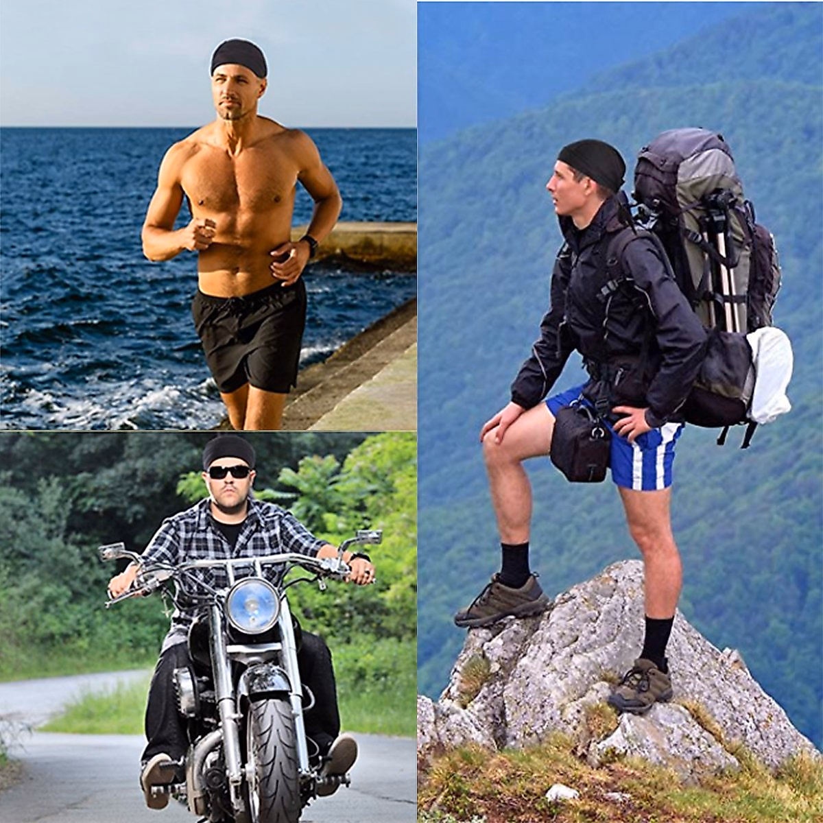 Netursho Sweat Wicking Beanie Cap Skull Cap Outdoor Head Wrap for Men and Women Pack of 3 Cycling Hat Motorcycle Biker Cap (Set 5)