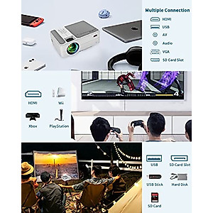 Mini 1080p Projector with WiFi and Bluetooth Outdoor, Portable Home Theater Full HD Bedroom Projector Wireless Sync for iPhone/Android, TV Projectors with Apps Netflix Android OS, HDMI AV USB Port