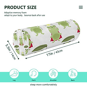 xigua Cute Frog Neck Roll Pillow for Neck Relief with Removable Washable Cover - Memory Foam Round Cylinder Bolster, Ergonomically Designed for Head, Neck, Back, and Legs
