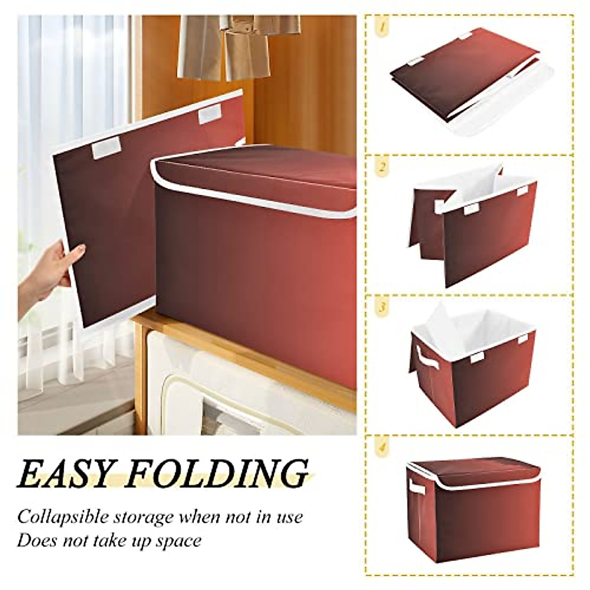 innewgogo Black Red Gradient Storage Bins with Lids for Organizing Foldable Storage Box With Lid with Handles Oxford Cloth Storage Cube Box for Toys