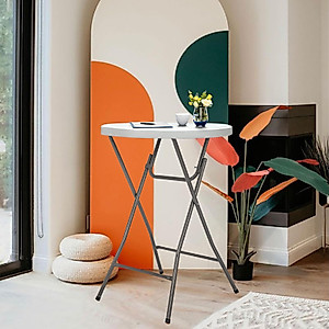 VINGLI 32" Plastic Folding Round Table Bar Height, HDPE Matrial with Gray Metal Finish, High Top Table for Outdoor Party, Cafes, Restaurants, Backyard, Dining Room, Wedding Event,1 Pack, White