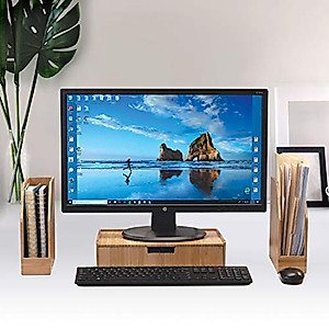 Bamboo Drawer Large, Monitor Stand & Stackable Storage Solution for Office Products pens, Pencils, Scissors, notepads, Business Cards and More