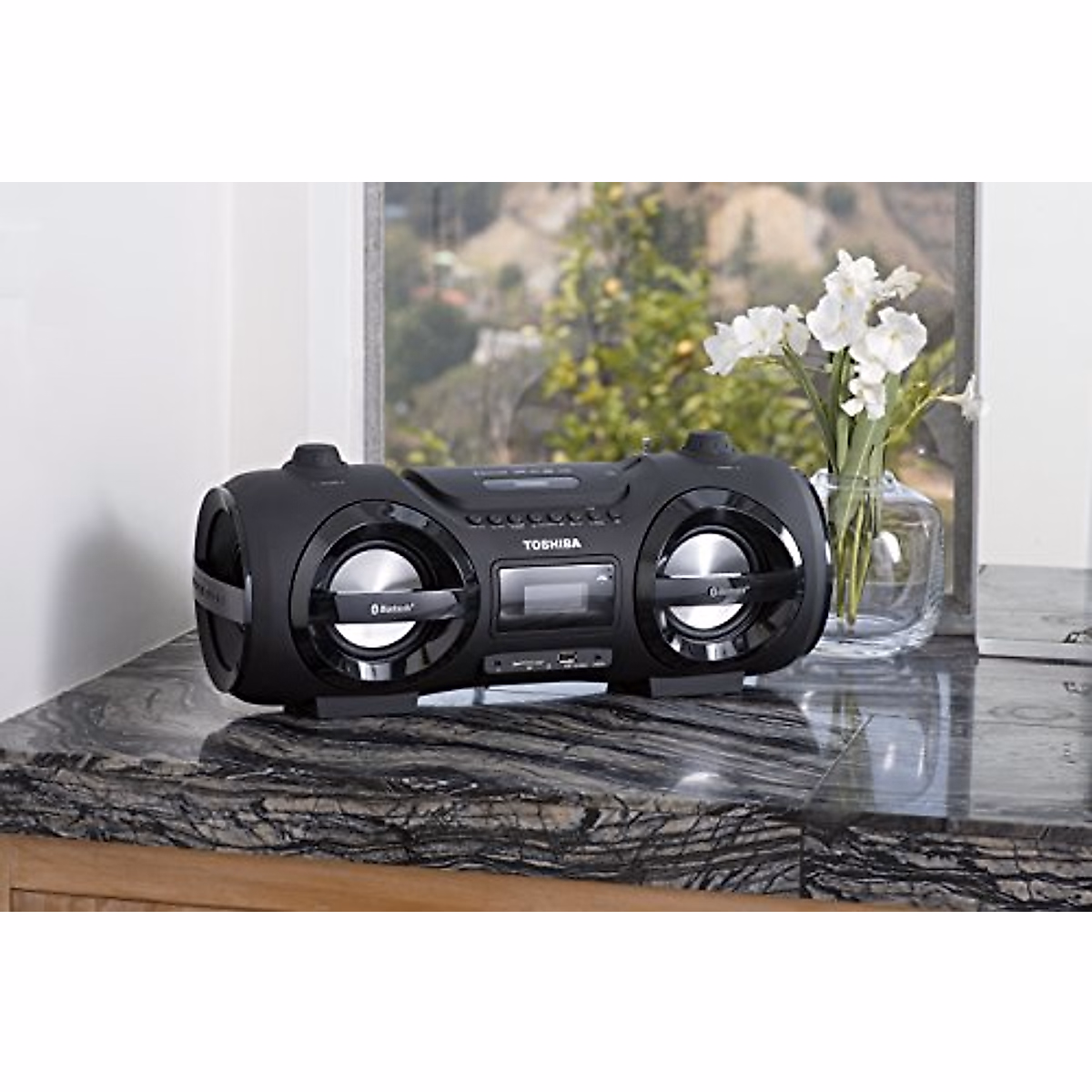 Toshiba Wireless Bluetooth Boombox Speaker: Portable CD Boom Box with FM Radio, Remote & LED Lights