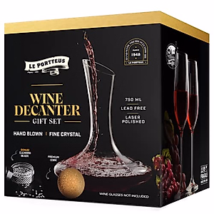 Le Portteus Wine Decanter With Stopper And Cleaning Beads, Hand Blown Glass, Crystal Decanter Wine Carafe And Aerator, Perfect Wine Gifts For Wine Lovers And Newlyweds