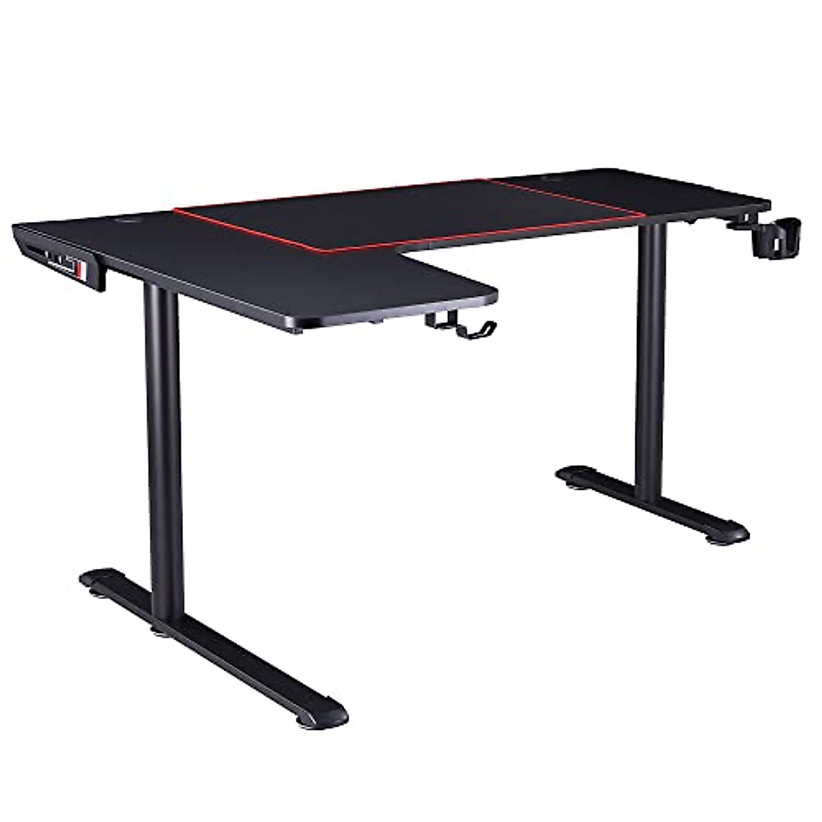 ioHOMES Kindira Modern Steel 65 in. L-Shaped Gaming Desk with USB Ports, PC Mouse Pad and Rotatable Cup-Holder for Home Office, Classroom, Study Room, Black