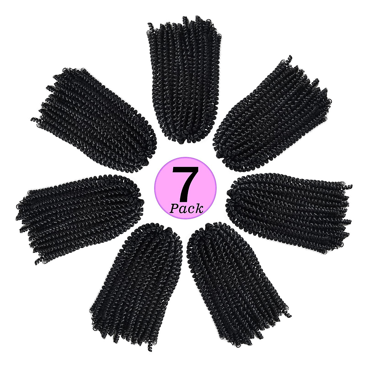 7 Packs Spring Twist Hair 8 Inch Fluffy Spring Twist Crochet Braiding Hair Bomb Twist Spring Crochet Hair for Black Women Hair Extensions 15 Strands 55g/Pack(8 inch, 1B)