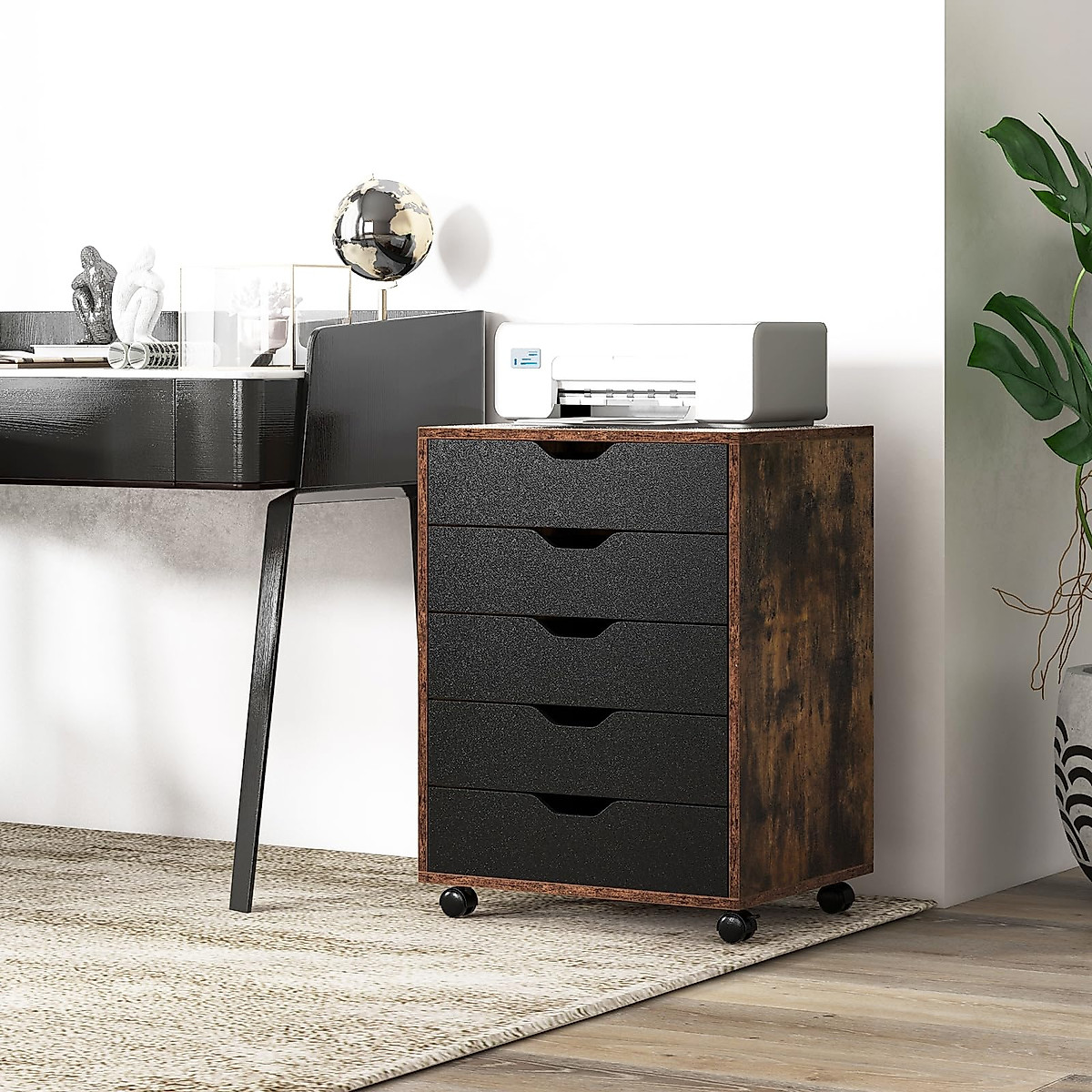 Giantex 5-Drawer Storage Cabinet, Mobile File Cabinet with Drawers, Wheels, Rolling Lateral Filing Cabinet Under Desk, Chest of Drawers, 19.5" x 16" x 25.5" Office Cabinet for Living Room, Study