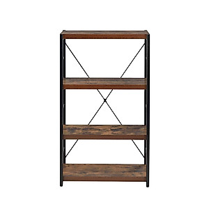 Knocbel 4-Tier Bookcase Book Shelf, Storage Display Rack Stand with Stable Metal Frame for Home Office Living Room, 24" L x 11" W x 43" H (Oak and Black)