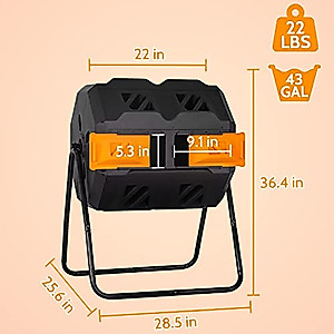 43 Gallon Compost Bin Outdoor Compost Tumbler Outdoor Composting Bin with Dual Chamber Sliding Doors, Tumbling Composter Outdoor, Manual Tiller Composters Tumbling or Rotating Outdoor