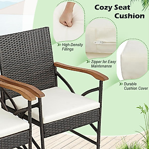 Tangkula Patio Wicker Chair Set of 2, Outdoor PE Rattan Chairs w/Soft Zippered Cushion, Heavy-Duty Metal Frame & All-Weather, for Backyard, Balcony (Set of 2, Off White)