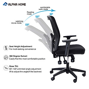 ALPHA HOME Office Chair Ergonomic Home Desk Chair Mid Back Mesh Computer Task Chair with Lumbar Support Executive Stool with Adjustable Armrest & Seat Cushion Rolling Swivel Desk Chair-Capacity 300LBS