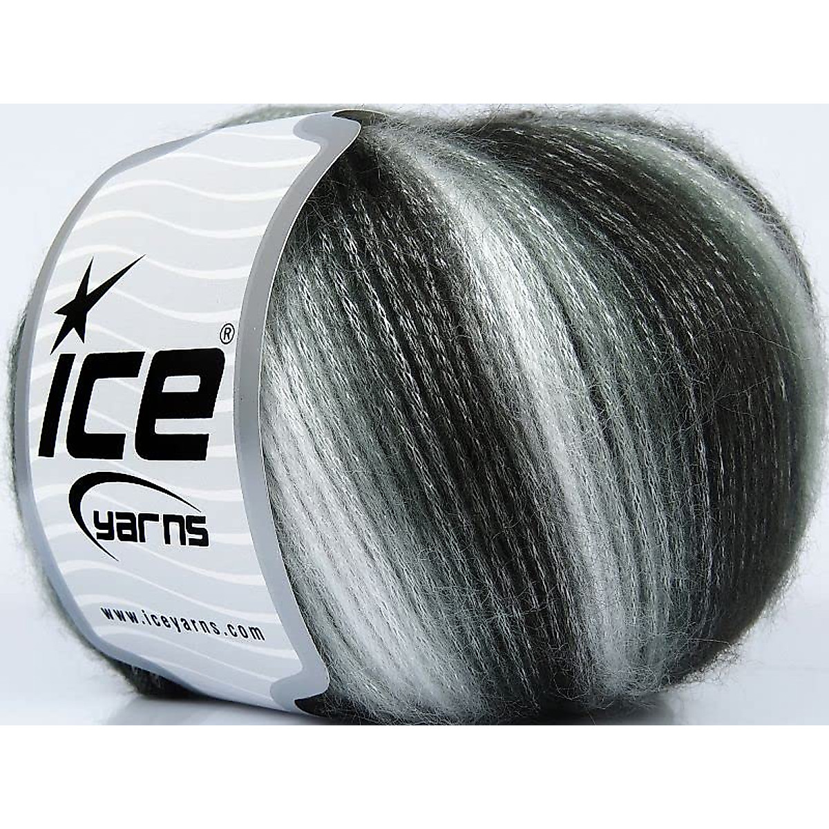 Black, Grey, White Picasso Fuzzy with Subtle Sheen Yarn, Polyester, Acrylic Blend 50 gram 125 Yards