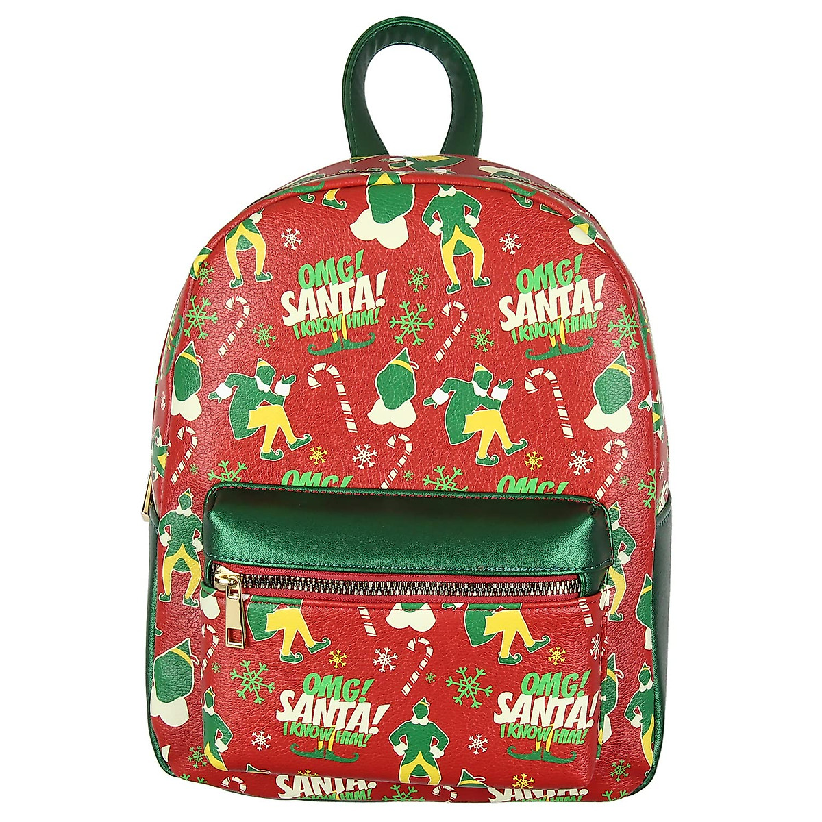 Bioworld Elf The Movie Buddy OMG! Santa! I Know Him Allover Pattern Faux Leather Mini Backpack