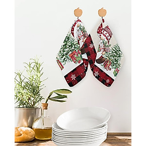 Hokiten Christmas Gnomes Waffle Kitchen Towels Dishcloths, Xmas Tree Winter Snowflake Red Black Plaid Absorbent Dish Towels | Hand Towels for Bathroom/Bar, 12 x 12 Inch, 2 Pcs