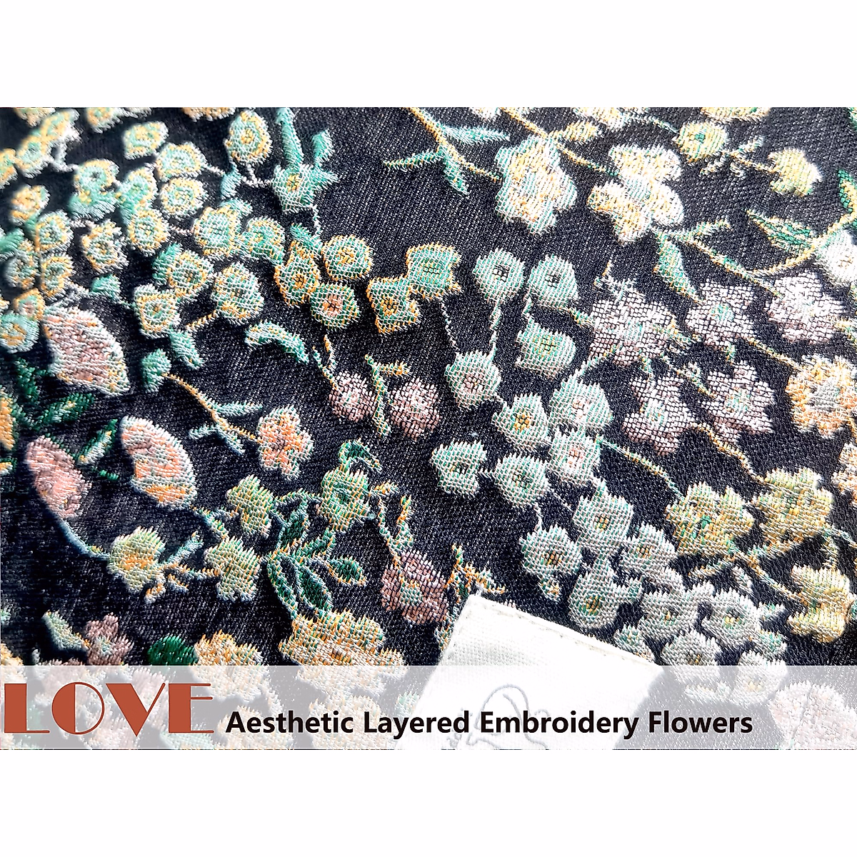 HAPPYHEIDI Women Aesthetic Travel Makeup Bag Accessory Zipper Pouch for Cosmetics, Purse Organizer, Embroidery Lucky Flowers Black