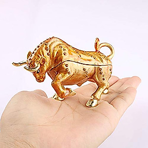 Hophen Golden Bull Cattle Ox Trinket Box Animal Figurine Collectible Jewelry Box Ring Holder Decorative Crafts (Ready Ox)