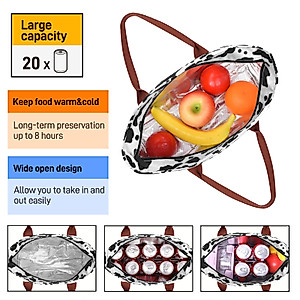 HOMESPON Fashionable Tote Reusable Insulated Lunch Bag Cooler Box with Pockets for Woman Man Work Shopping or Travel(Cow)