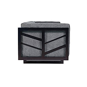 Iconic Home Arianna Sofa Linen-Textured Upholstery Espresso Finished Lattice Wood Frame, Modern Transitional, Grey