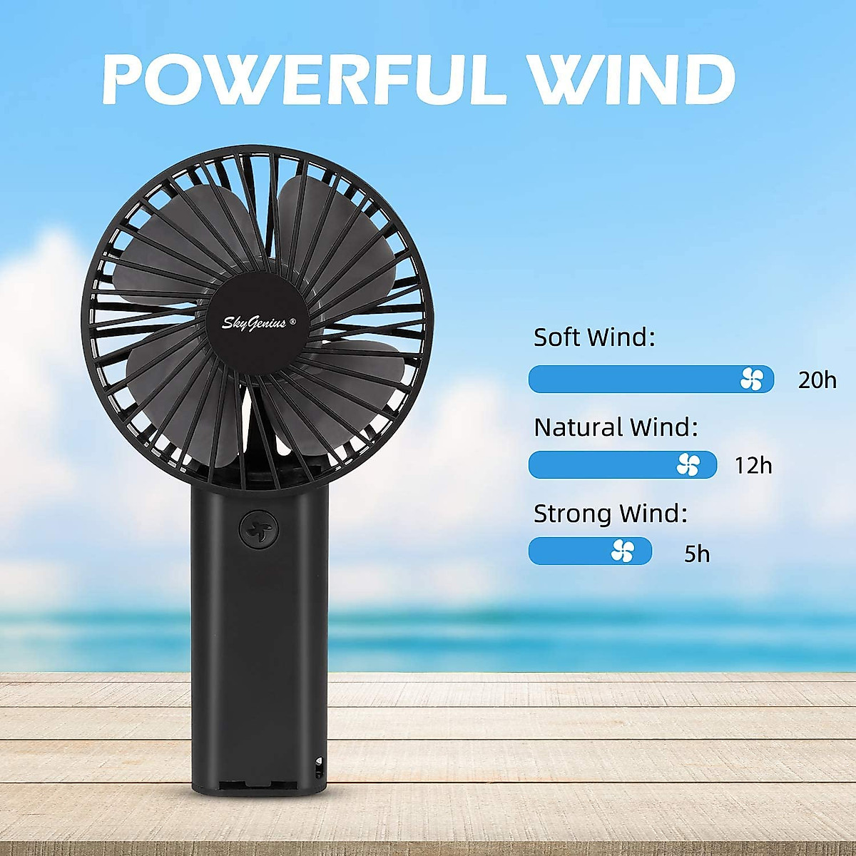 SkyGenius Handheld Fan Rechargeable, Personal Portable Fan 3 speed Levels, USB 4000 mAh Battery Operated [6-30H Worktime] Mini Fan for Girls Kids Women Travel Indoor Outdoor