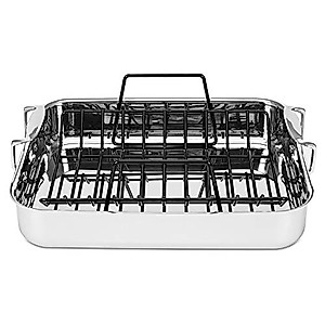Viking Culinary 3-Ply Stainless Steel Roasting Pan, Includes a Nonstick Rack, Dishwasher, Oven Safe, Works on All Cooktops including Induction