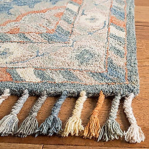 SAFAVIEH Aspen Collection Runner Rug - 2'3" x 9', Blue & Rust, Handmade Boho Braided Tassel Wool, Ideal for High Traffic Areas in Living Room, Bedroom (APN123A)