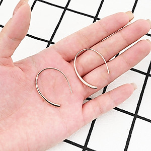 Handmade Pull Through Earrings Rose Gold Earrings Hypoallergenic Drop Open Hoop Earrings Dangle Threader Silver Earrings for Women Trendy