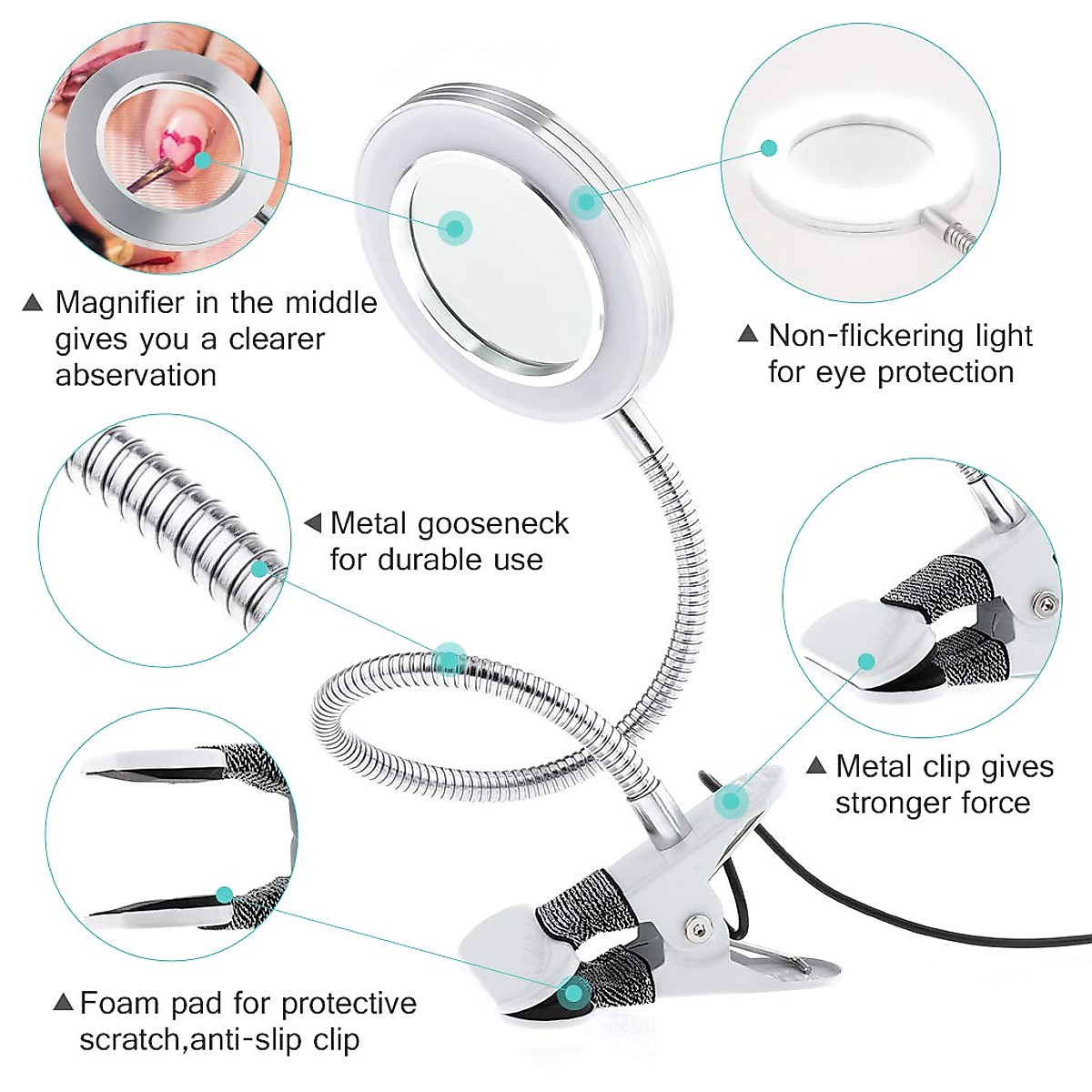 JimKing Magnifying Lamp, Tattoo Light Desk Lamp, LED Book Light with Clip, USB Bed Lamp for Reading, Tattoo, Make Up, Manicure