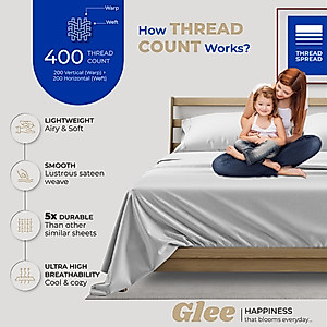 THREAD SPREAD 100% Egyptian Cotton Sheets for Queen Size Bed - 400 Thread Sateen Weave 4 PC Queen Silver Cotton Sheets, Deep Pocket Queen Sheet, Extra Soft Cooling Sheets Queen Size for Hot Sleepers