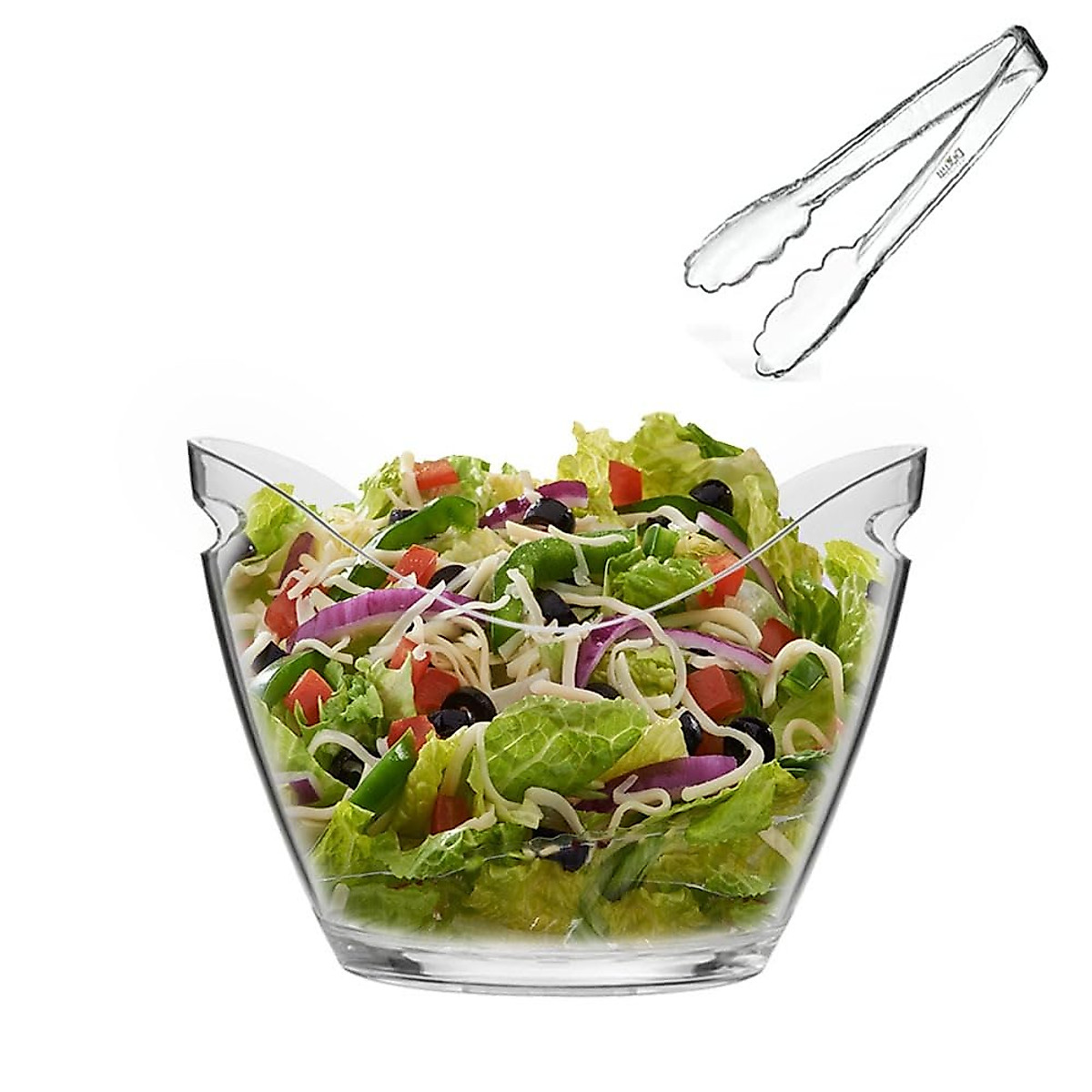 3.5 Liter Acrylic Large Serving Salad Bowl with Easy To Carry Handles Design and Tong - Snack Bowl For Serving Salad, Popcorns, Hosting, Picnics, Parties - Easy to Clean Beverage Tub