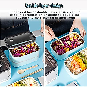 COMUSTER Premium Lunch Box,304 Stainless Steel Liner, 2 Compartments,Leak Proof,with Handle,Cutlery Divider,Microwave and Dishwasher Safe,BPA Free .(Light blue)