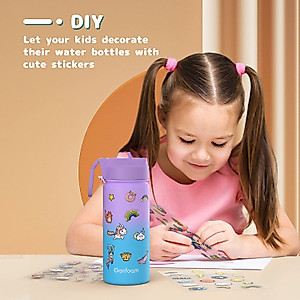 Kids Water Bottle, 2-Pack 16oz Water Bottles Kids with Straw and Stickers, Stainless Steel Vacuum Double Wall Insulated cup, Kids Water Bottle for School, Gifts for Boys and Girls(Blue/Purple)