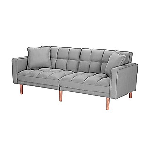 LCH Modern Tuft Futon Couch Convertible Loveseat Sleeper Reclining Sofa Bed Twin Size with Arms and 2 Pillows for Living Room, Light Grey