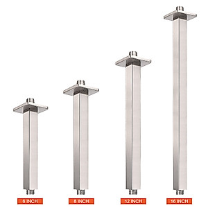 HarJue Ceiling Mounted Shower Arm, Rain Shower Head Square Extension Arm with Flange and Teflon Tape Stainless Steel Ceiling Mount Shower Extender for Fixed Shower Head (16 Inch, Brushed Nickel)