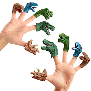 10 Pack Dinosaur Finger Puppets for Kids and Family, Dino Toys for Toddlers Party Favors (5 Designs)